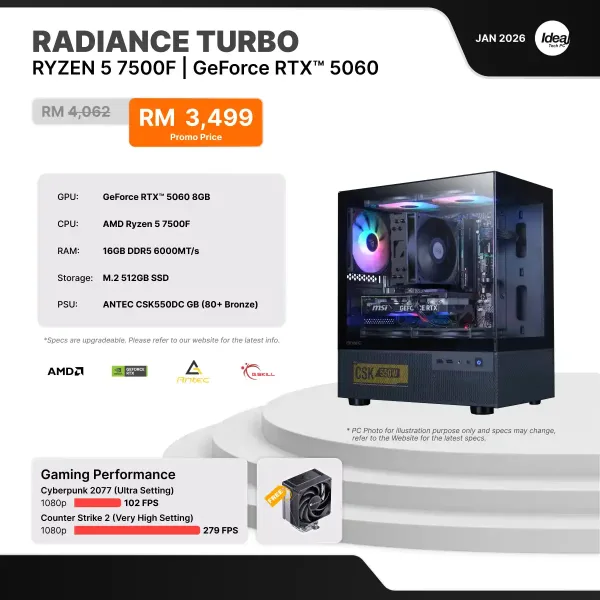 IDEALTECH Radiance Turbo NVIDIA® GeForce RTX™ 5060 — Ideal Tech PC